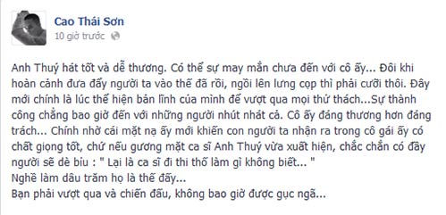 Cao Thái Sơn, Vy Oanh bênh vực Anh Thúy