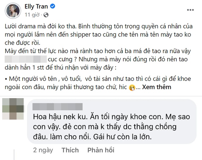 Bị lên án vì đẻ 2 con mà không có chồng, Elly Trần đăng status thú nhận ...