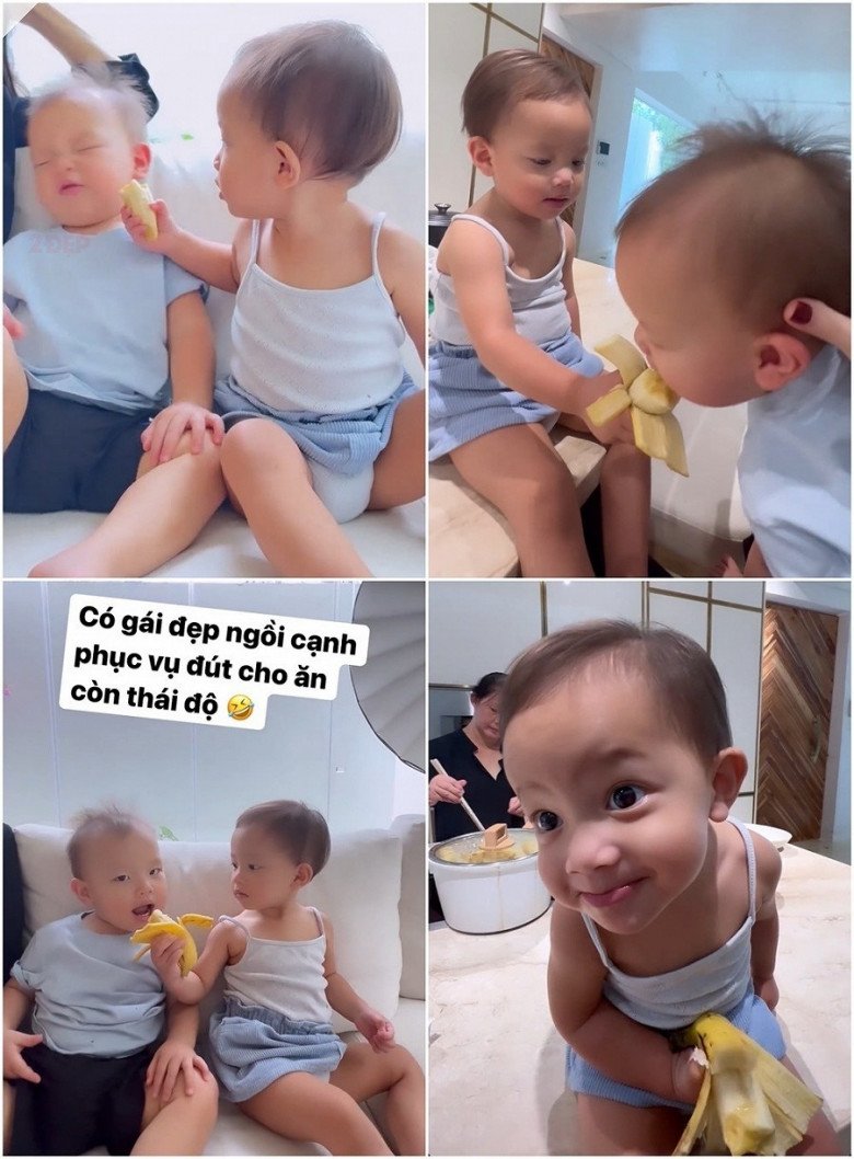 Con gái Hồ Ngọc Hà Lisa ra dáng chị đại: 2 tuổi biết thay mẹ đút Leon ăn