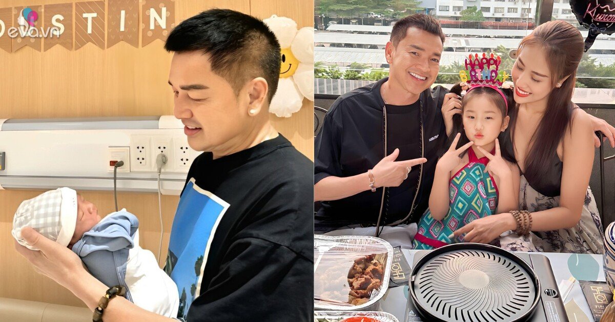 Quang Minh khoe góc nghiêng giống hệt bố của quý tử mới chào đời, gần gũi với con riêng của vợ ...