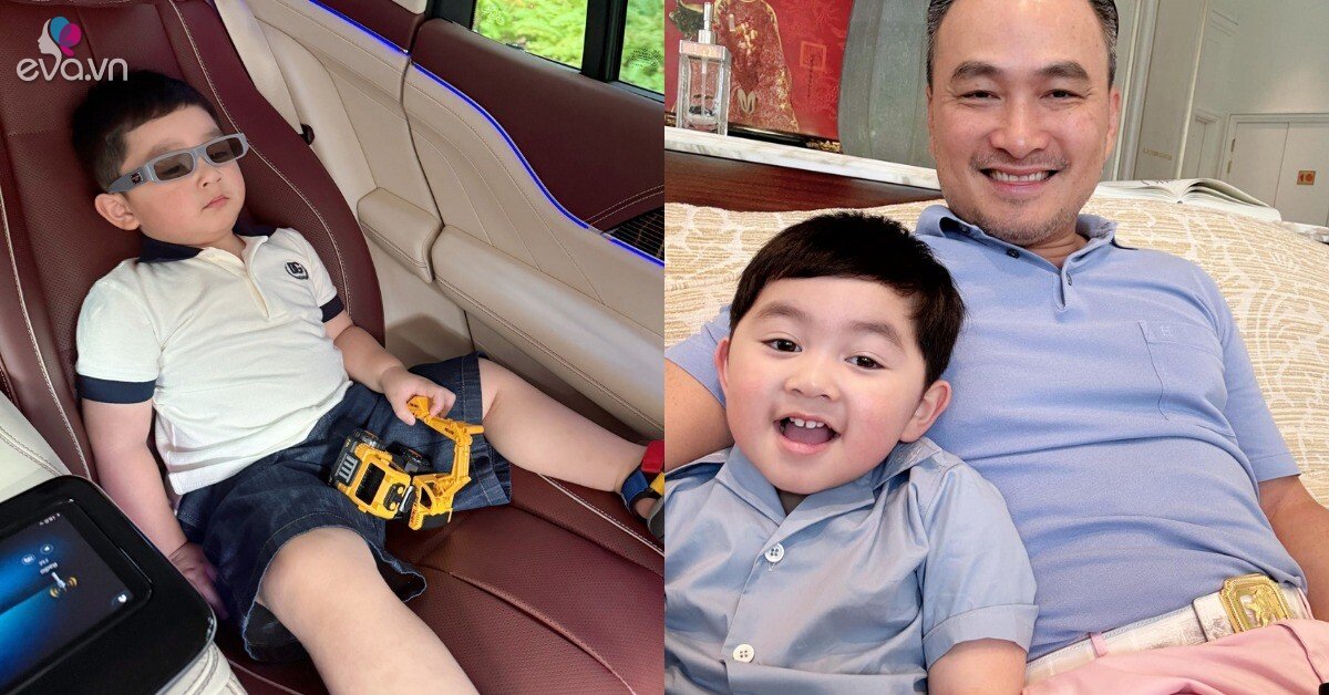 Con trai Chi Bảo diện cây đồ hiệu từ đầu đến chân theo bố mẹ đi làm, biểu cảm ngồi trên xế hộp ...